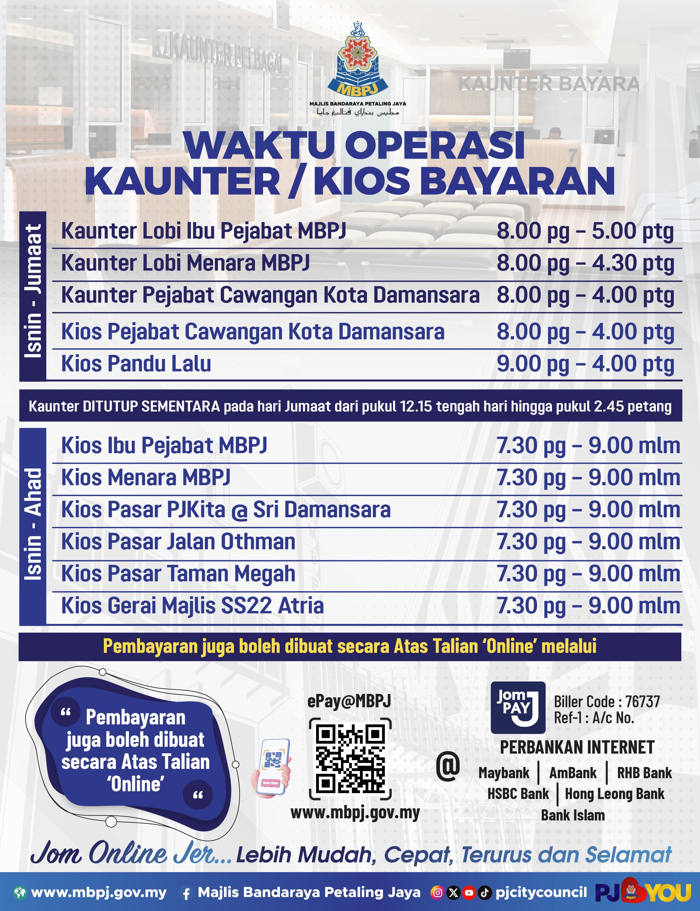 MBPJ COUNTERS, MOBILE COUNTERS AND DRIVE THROUGH KIOSK OPERATING HOURS ...