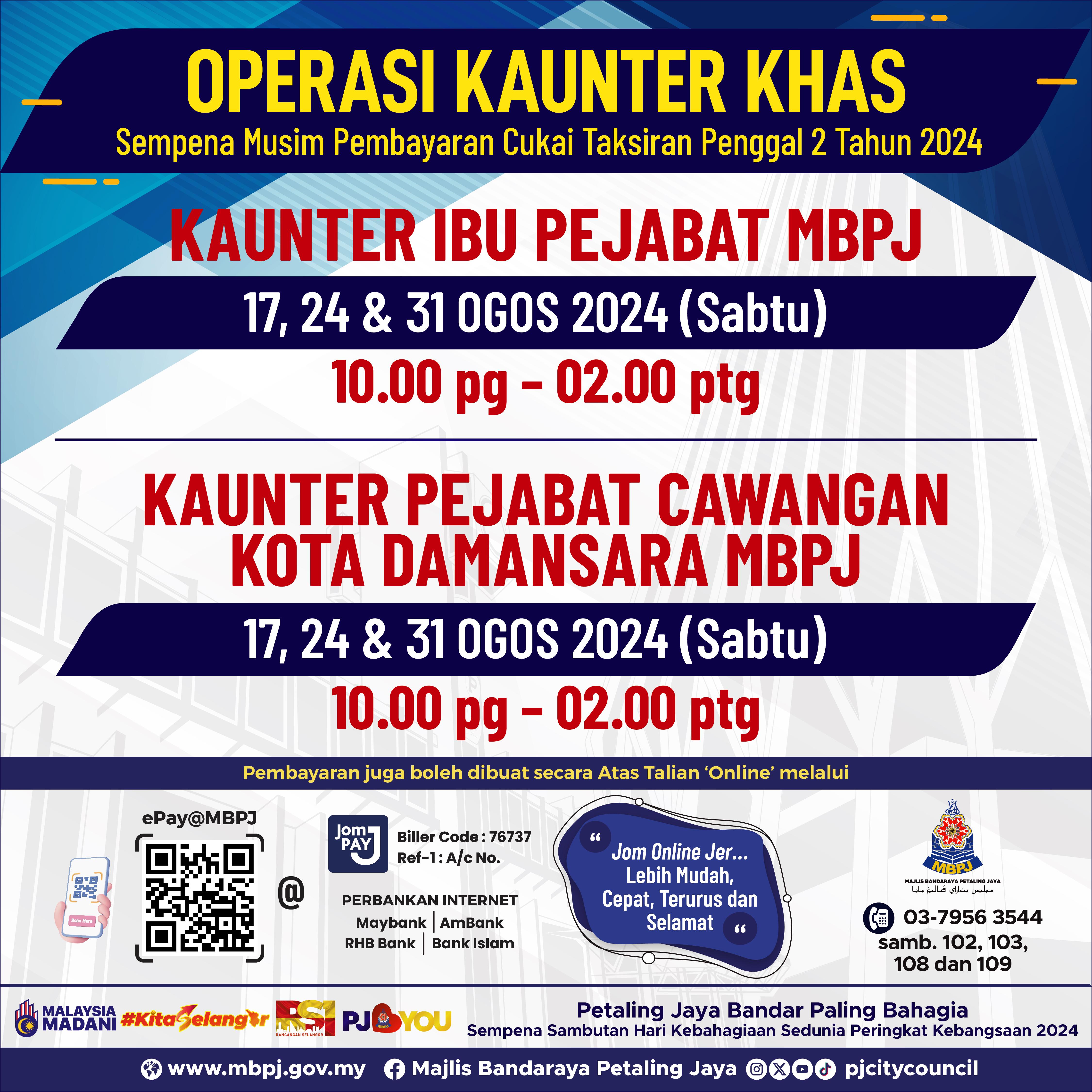 MAKLUMAN JADUAL WAKTU OPERASI KAUNTER MBPJ, KAUNTER BERGERAK DAN KIOS ...